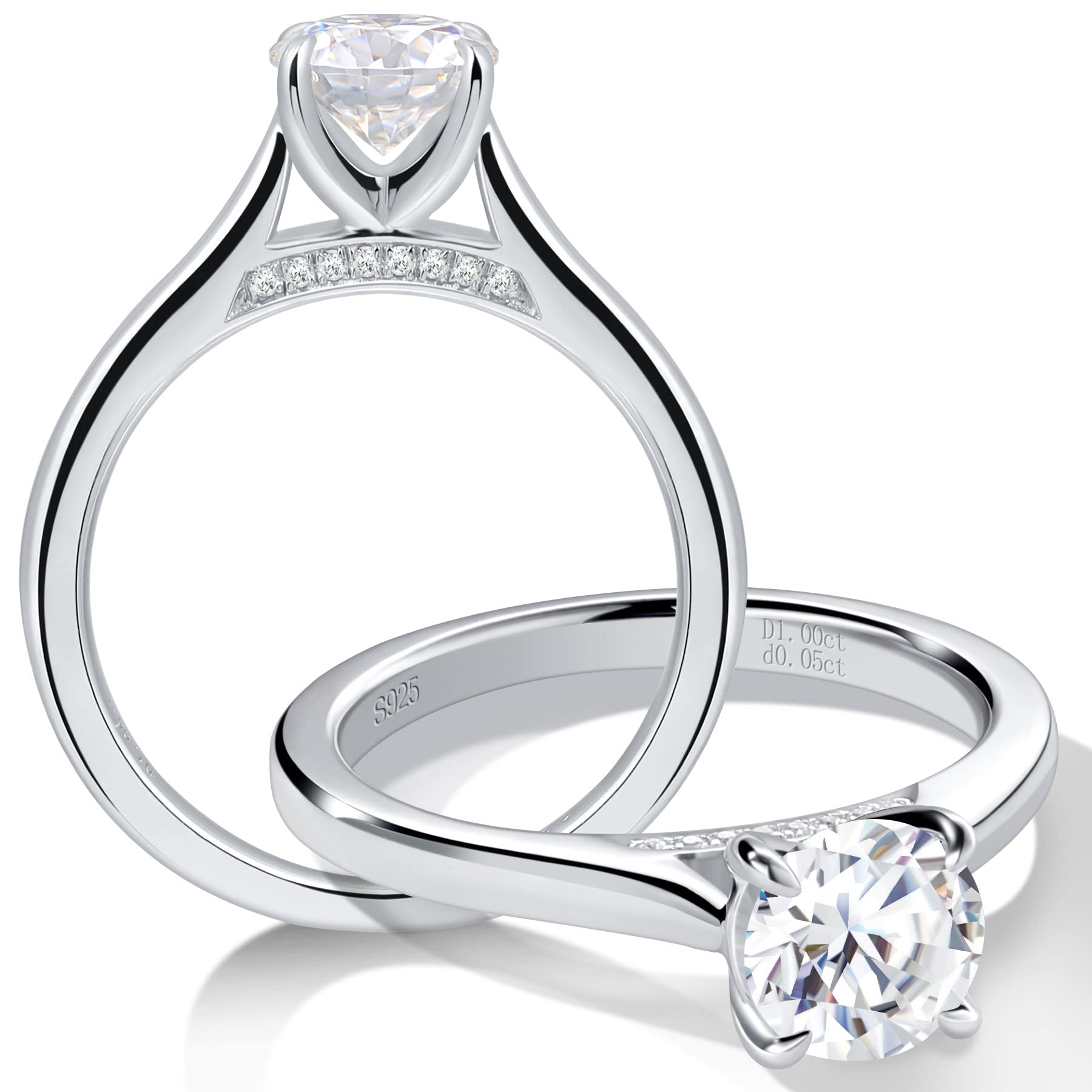 getlove Moissanite Solitaire Engagement Ring for Women 925 Sterling Silver Rings 1 Carat D Color Lab Created Simulated Diamond Promise Wedding Ring for Her size 8