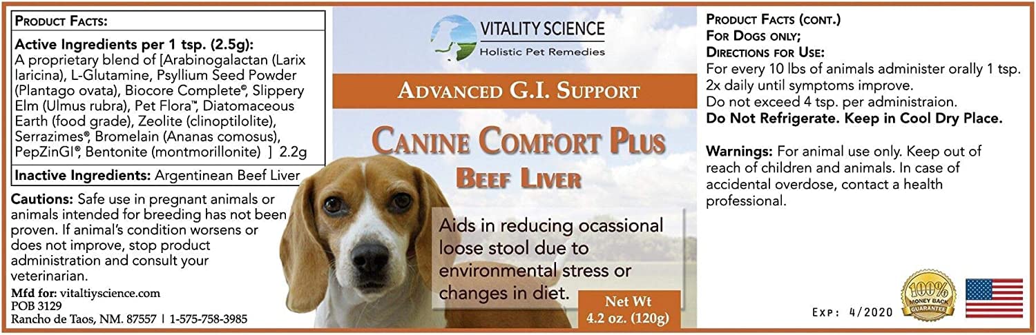 Vitality Science Canine Comfort Plus for Dogs | Advanced Digestive Support | for Chronic Vomiting & Diarrhea | Restores Microbiological Balance | Reduces Acidity | 100% Safe & Natural (Seafood, 120g)