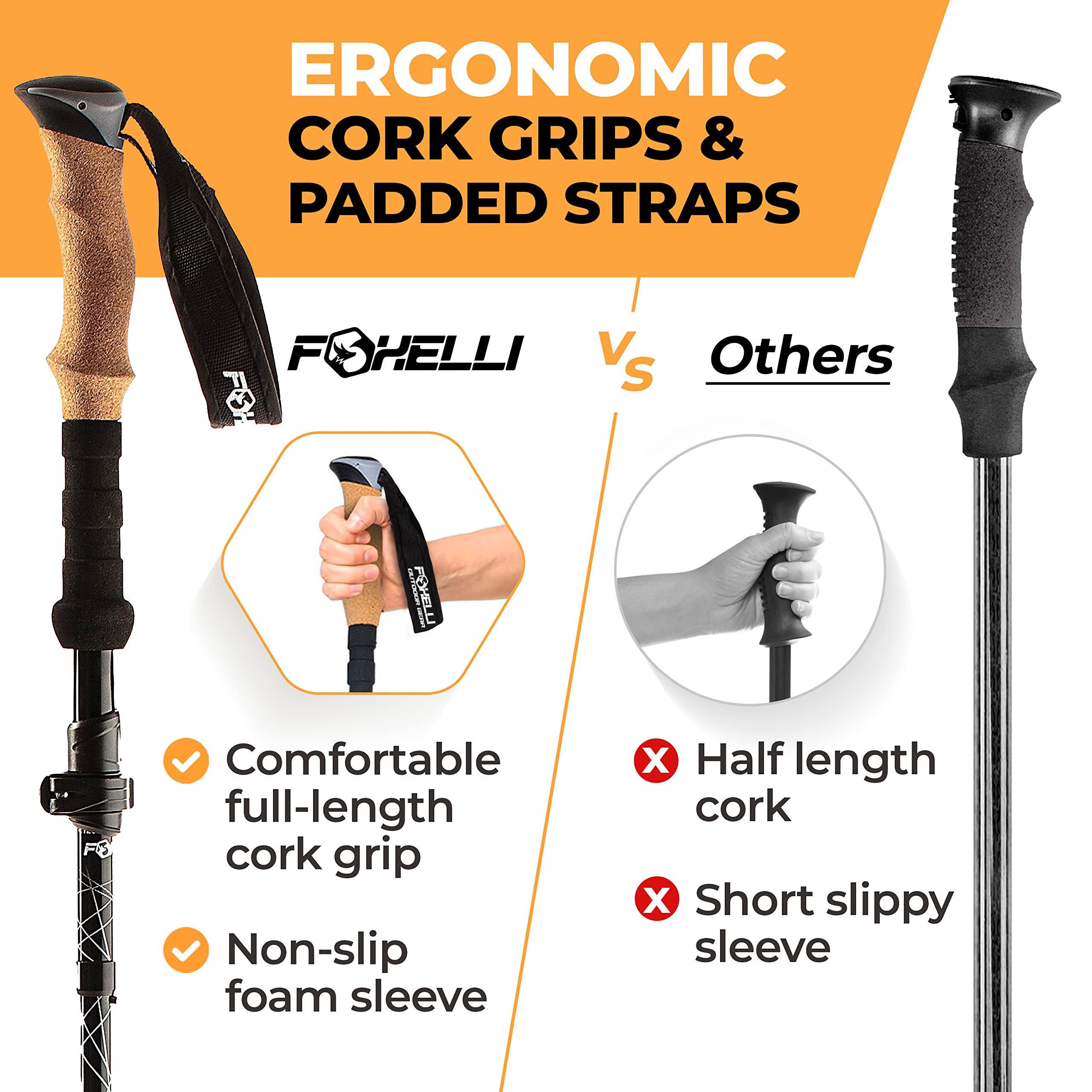 Foxelli Folding Trekking Poles β 2-pc Ultra Compact Hiking Poles for Men & Women, Lightweight Strong Aluminum 7075 Collapsible Foldable Walking Sticks with Flip Locks, 4 Season All Terrain Accessories