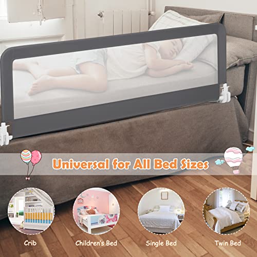 HONEY JOY Bed Rail for Toddlers, 59-in Extra Long, Portable Safety Bed Guardrail w/Double Safety Child Lock, Foldable Baby Bed Rail Guard, Fit King & Queen Full Twin Size Bed Mattress (1 Pack, Gray)