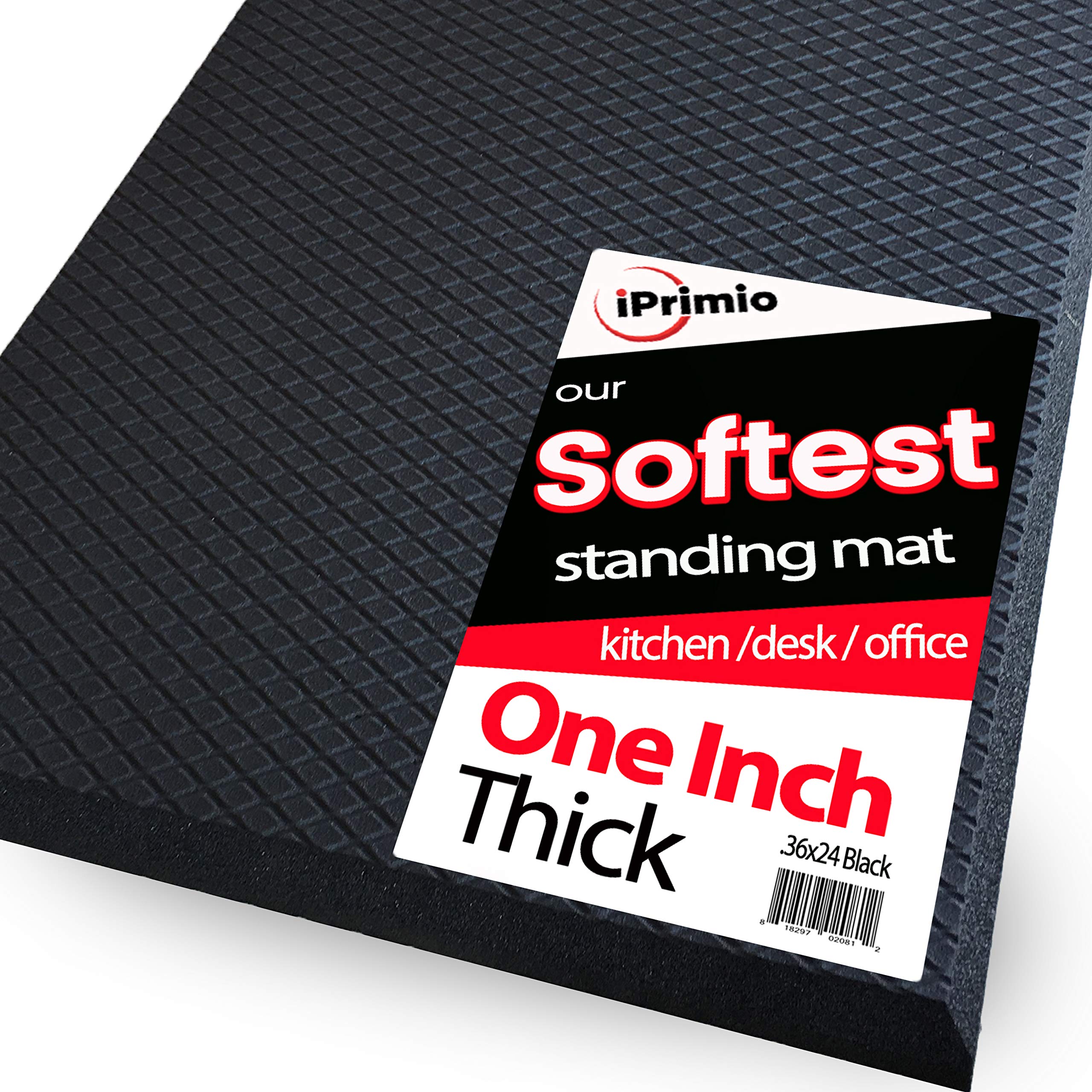 iPrimio Anti Fatigue Standing Mat, 1-inch Thick - Air Soft Ergonomic, Kitchen Sink Mat, Cushioned & Non-Slip Mats, for Standing Desk & Floor Comfort (36"x24")