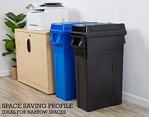 United Solutions Highboy Waste Container with Swing Lid, 23 Gallon, Space Saving Slim Profile and Easy Bag Removal, Handles for Easy Carrying, Indoor/Outdoor Use, Black, 1-Pack, (TI0082)