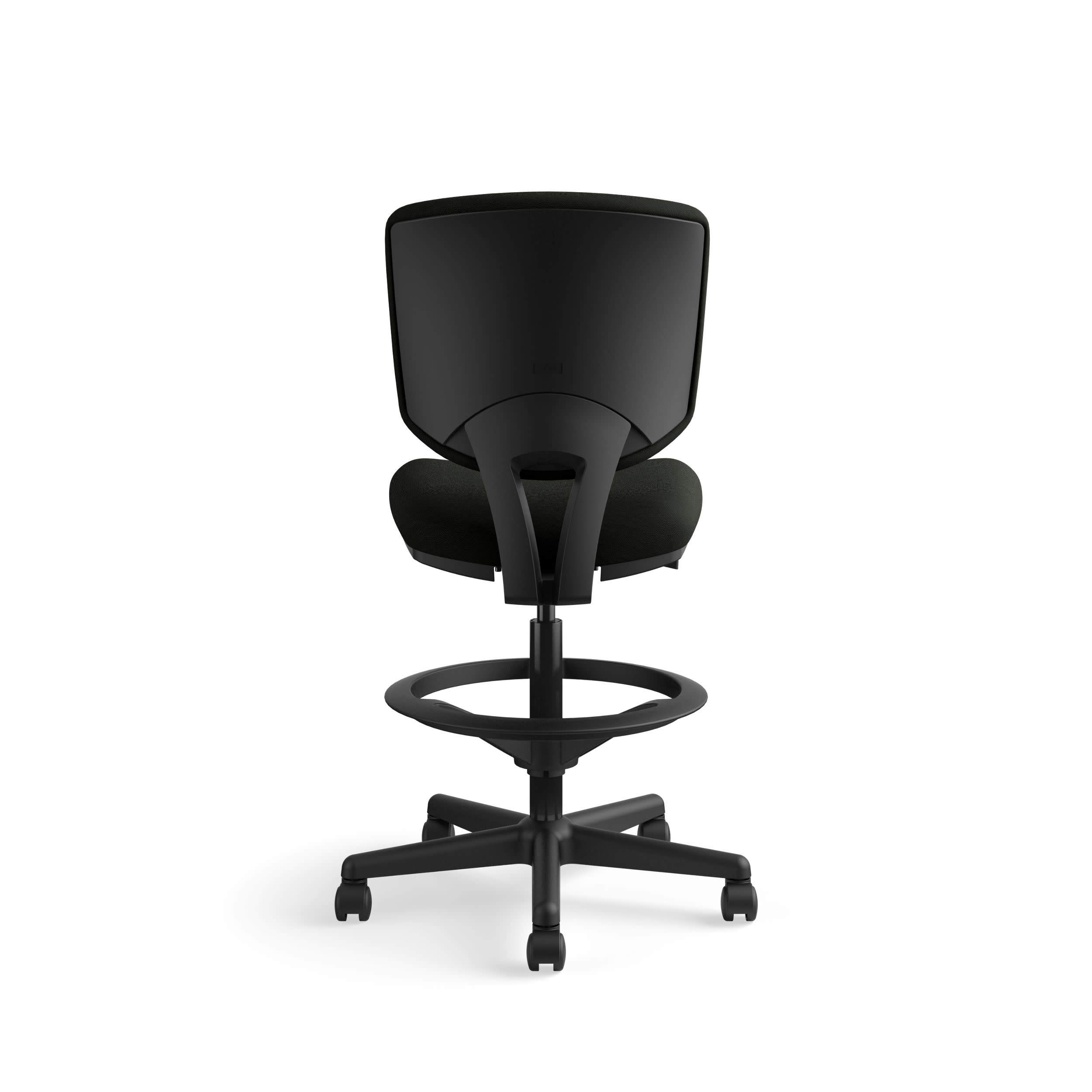 HON, Black Volt Leather Office Chair Sit-To-Stand Seating, Foot Ring, 250lb Max Weight With Wheels for Computer/Desk, Task Stool