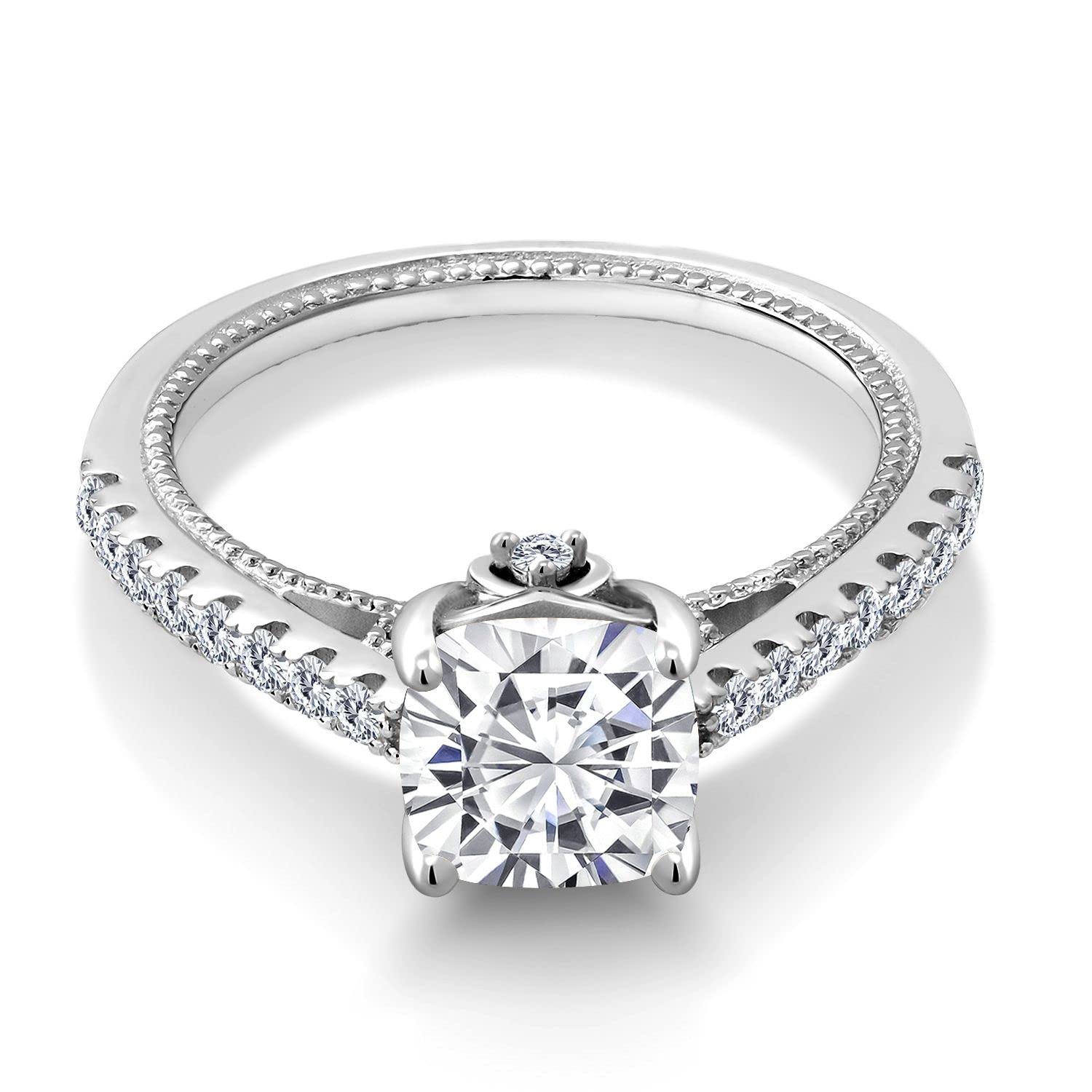 Gem Stone King 925 Sterling Silver Cushion 7MM Gemstone Birthstone and White Created Sapphire Engagement Ring | Wedding Engagement Anniversary Promise Ring For Women