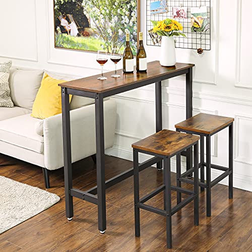 VASAGLE Narrow, Bar Table with Sturdy Metal Frame, Easy Assembly, Industrial Design, 15.7 x 47.2 x 39.4 inches, Rustic Brown