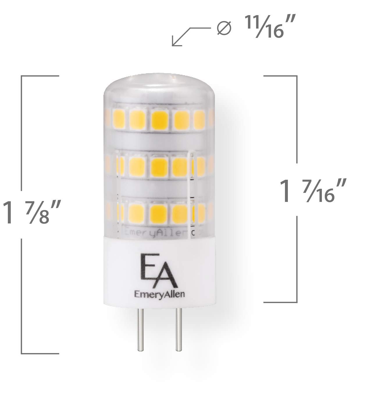 EmeryAllen EA-GY6.35-4.0W-001-279F Dimmable Miniature Bi-Pin Base LED Light Bulb, 12V AC/DC-4Watt (50W Equivalent) 425 Lumens, 2700K, 1 Pcs