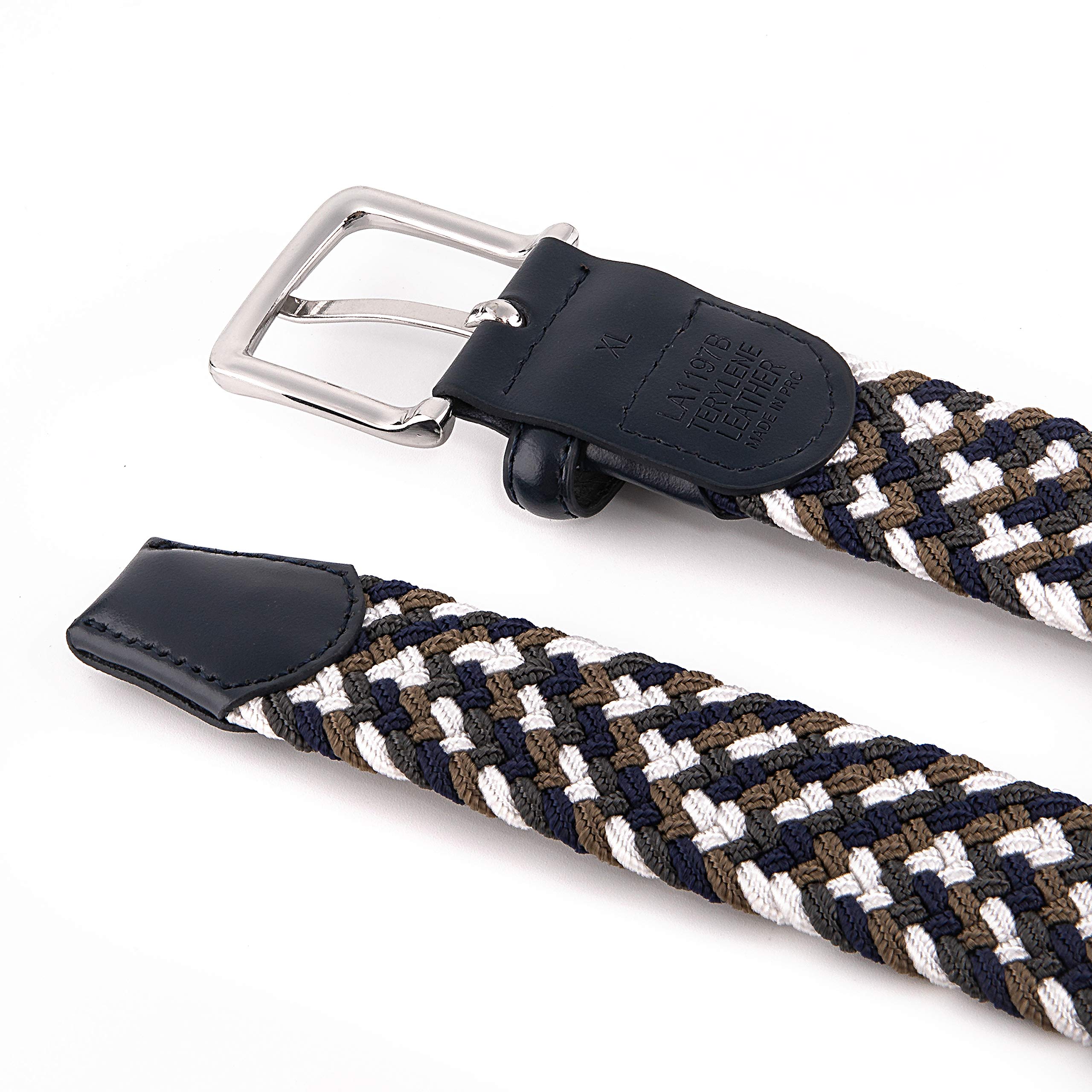 Fabio Valenti Woven Stretchy Braided Belts for Men & Women, Golf Casual Belt (M( fits waist 33"- 36" ) M, NAVY/WHITE/GRAY)
