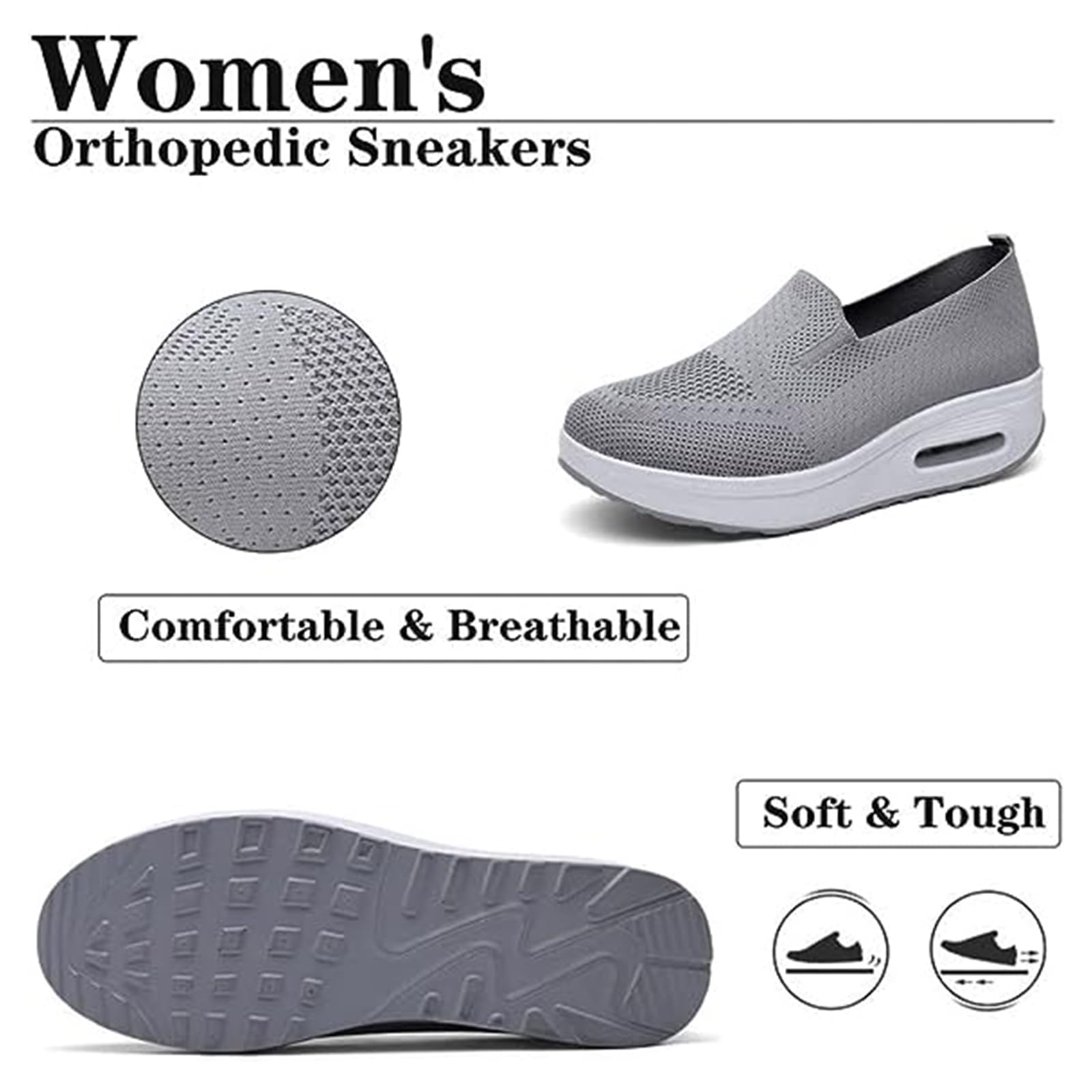 Giltpeak Fitsshoes Women Orthopedic Sneakers, Slip-On Light Air Cushion Mesh Up Stretch Platform Orthopedic Sneakers for Arch Support(Black,11)