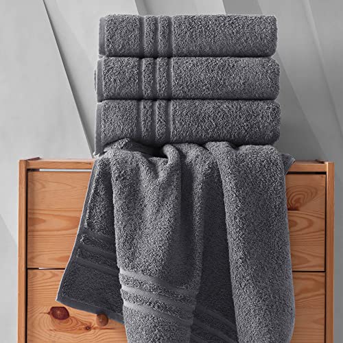 Hawmam Linen Grey Bath Towels Set of 4, Cotton Body Towel for Hotel, Gym, Spa, Soft Extra Absorbent Quick Dry Towels for Bathroom 27x54 Inch