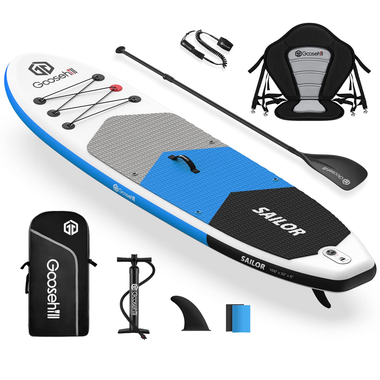 Goosehill Inflatable Stand Up Paddle Board, Reinforced Double Layer All-Around Paddleboard for All Skill Level, Ultra Light, Stable and Reliable with Premium SUP Package