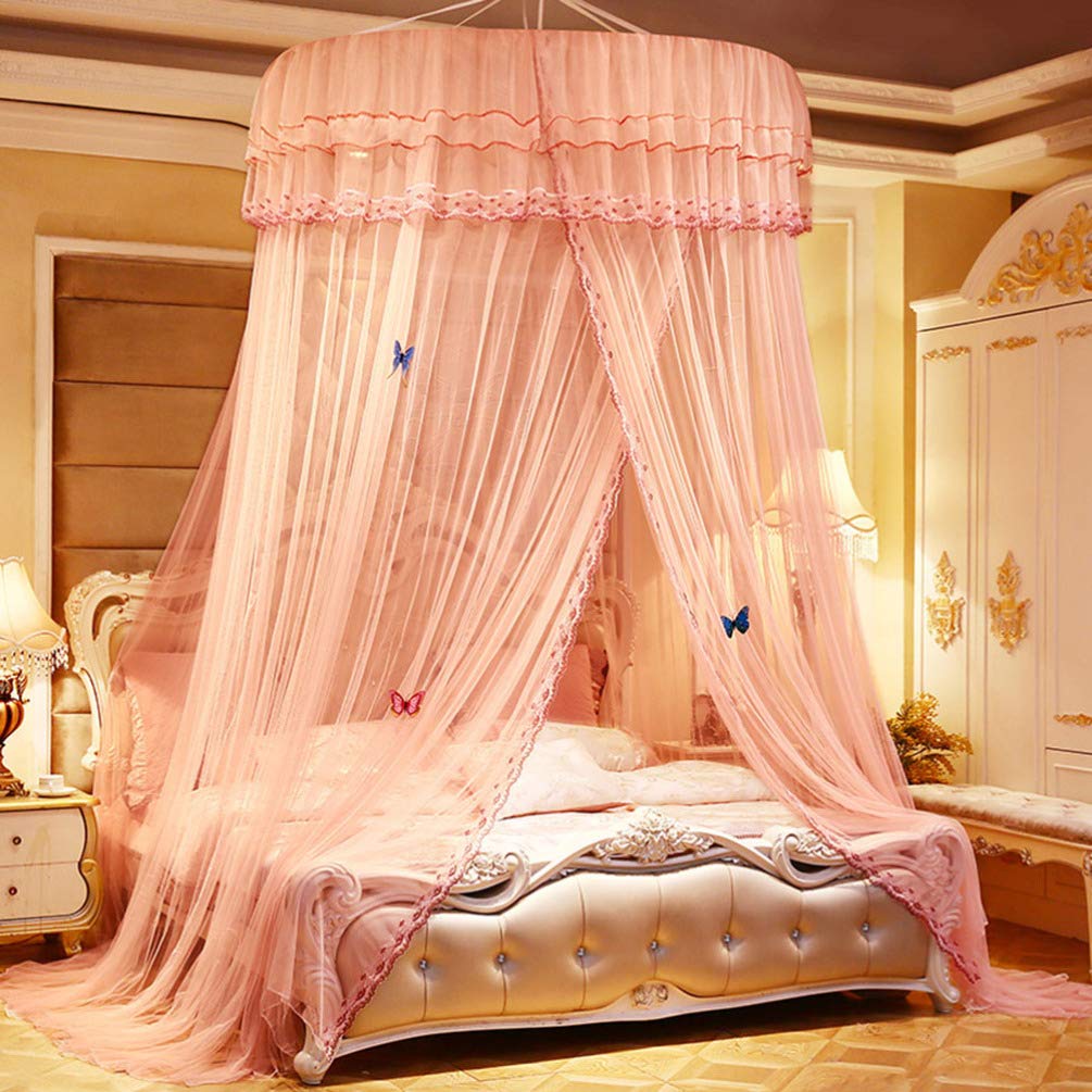 Garneck Princess Bed Canopy, Round Lace Dome Baby Kids Crib Netting Game House Canopy Tent Pink