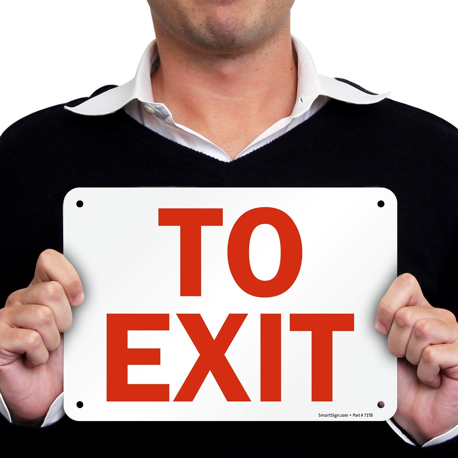 SmartSign 7 x 10 inch “To Exit” Sign with Pre-Cleared Holes, Rounded Corners, Digitally Printed, 55 mil HDPE Plastic, Red and White, Made in USA