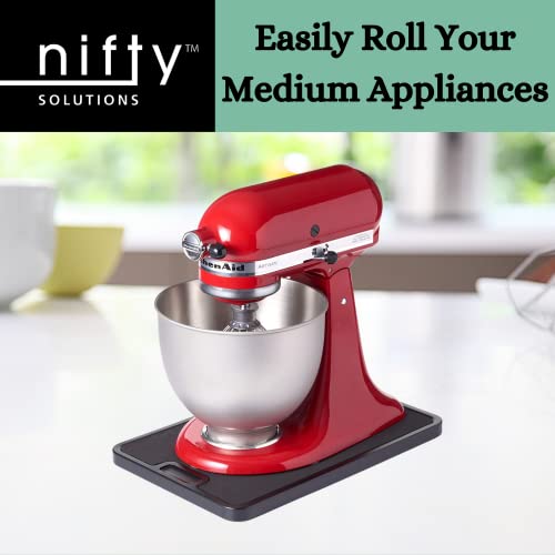 Nifty Medium & Large Appliance Rolling Tray – Black, Home Kitchen Counter Organizer, Integrated Rolling System, Non-Slip Pad Top for Coffee Maker, Stand Mixer, Blender, Toaster
