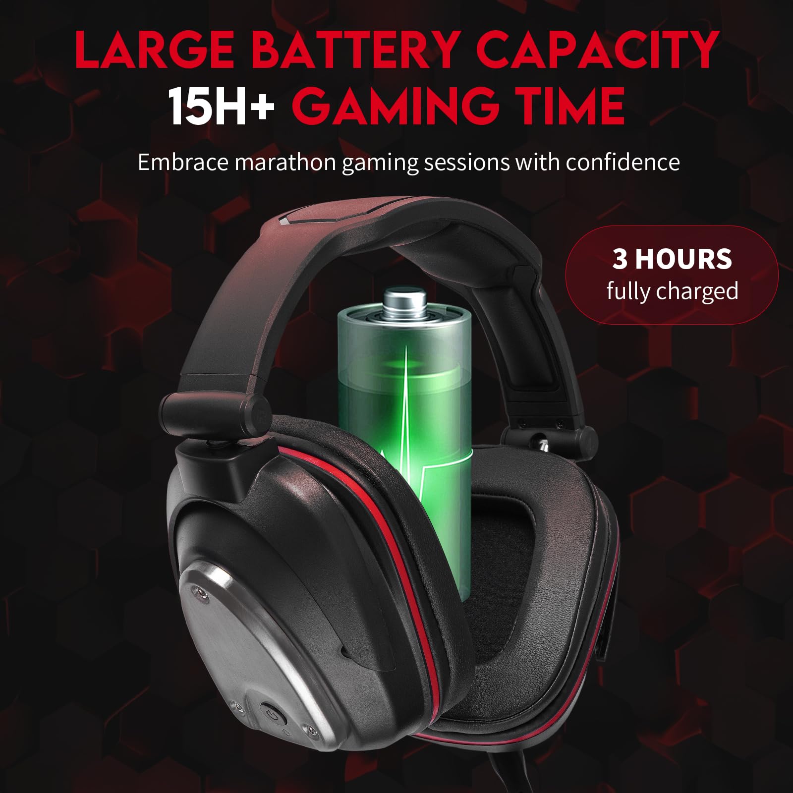 HUHD Wireless Gaming Headset for PC, PS5, PS4, Mac, with Microphone,Wireless Gaming Headphones 7.1 Surround Sound,Detachable Noise Cancelling Microphone(Black)
