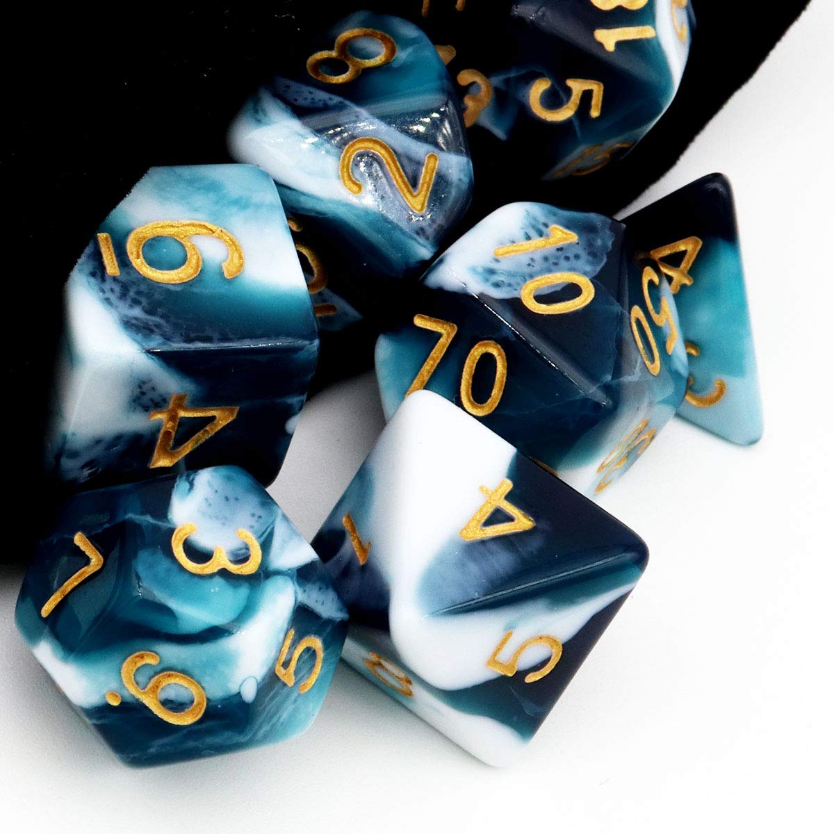 Haxtec Swirl DND Dice Set 7PCS Polyhedral D&D Teal Dice for Roleplaying Dice Games as Dungeons and Dragons (Teal White)