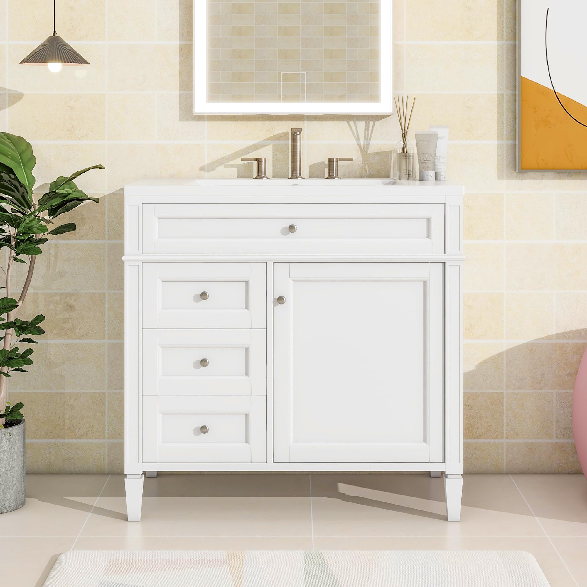Virubi 30'' Bathroom Vanity with Single Sink Combo, Modern Bathroom Storage Cabinet with 2 Drawers, 1 Pull Down Drawer and 1 Door, Freestanding Bathroom Vanities, Soft Closing, Solid Wood Frame