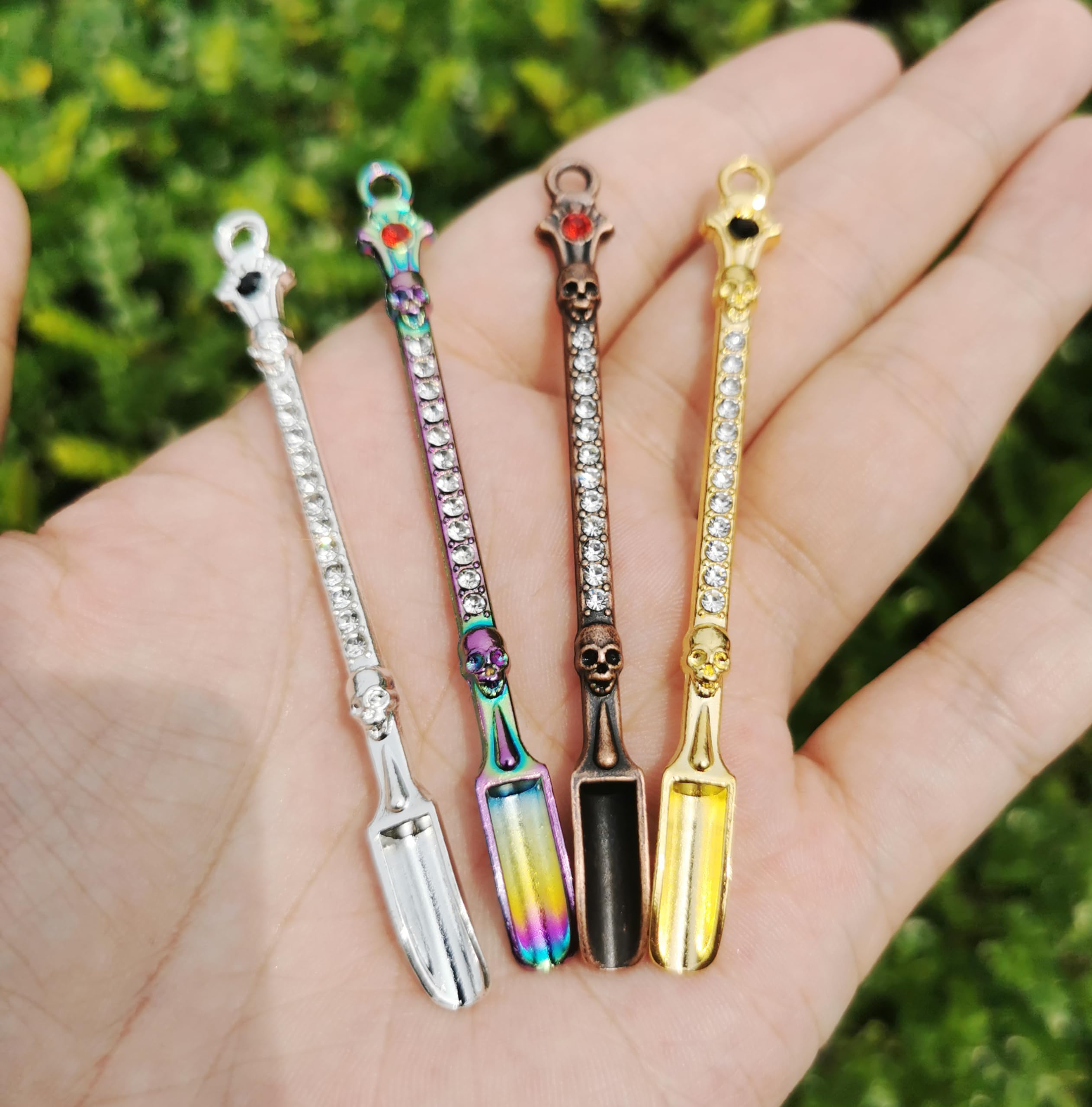 Mini Skeleton Spoon Keychain,small scoop spoon Pendant Necklace with crystal,Key Ring shovel Spoon Keychain.(Bronze)