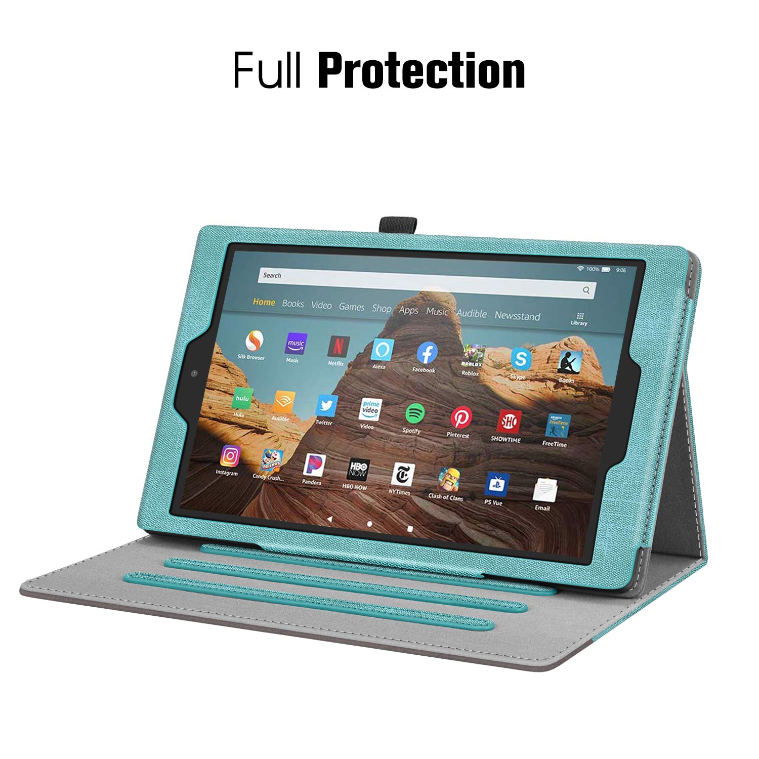 Fintie Case for Amazon Fire HD 10 Tablet (Compatible with 7th and 9th Generations, 2017 and 2019 Releases) - [Multi-Angle Viewing] Folio Stand Cover with Pocket Auto Wake/Sleep, Turquoise