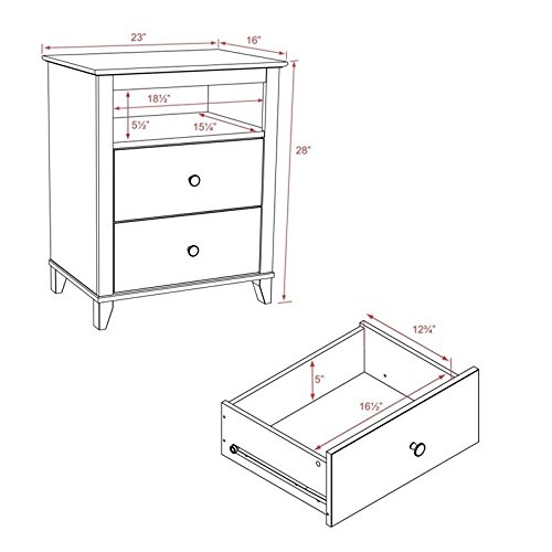 Prepac Yaletown Traditional 2-Drawer Tall Nightstand Side Table, Bedside Table with 2 Drawers and Open Shelf 16" D x 23" W x 28" H, Espresso, EDNH-1202-1