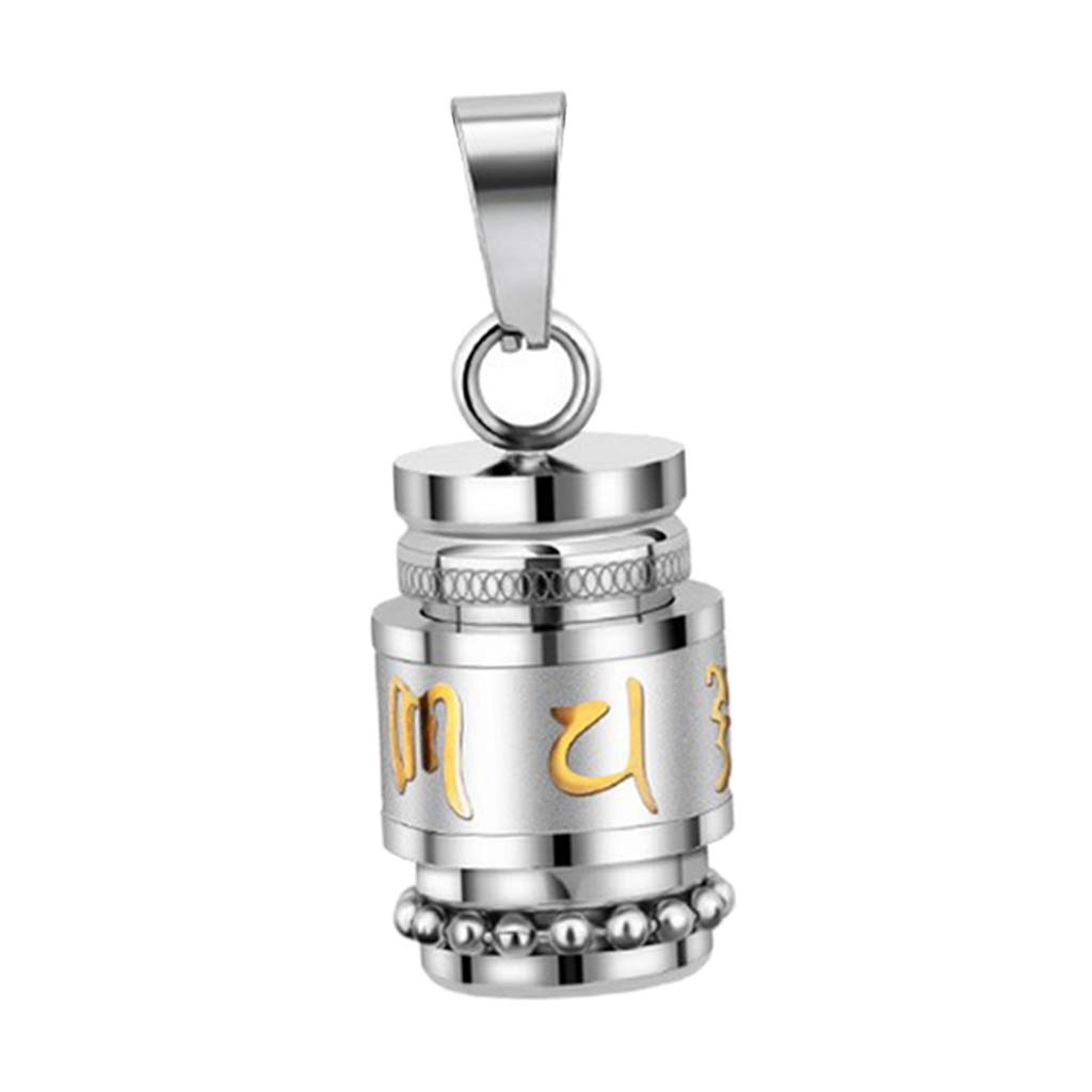 freneci Tibetan Buddhist Prayer Wheel Pendant Nepal Om - Silver, 23x12mm