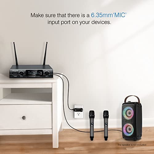 FDUCE Wireless Microphones System, Metal Dual Channel UHF Dynamic Microphone, Cordless Handheld Mics for Party, Home Karaoke, Conference Church, Wedding, Speech, SV322 (Gray)