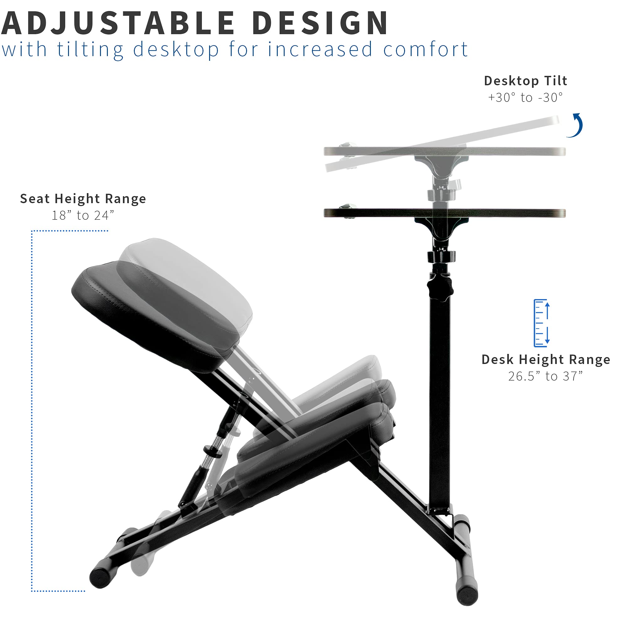 VIVO Kids' Kneeling Chair with 28 x 16 Inch Desk, Young Student Height Adjustable Posture Stool with Tilting Table for Home Study, Max 110 lbs, Black Cushions, Dark Wood Desktop, DESK-KN02D