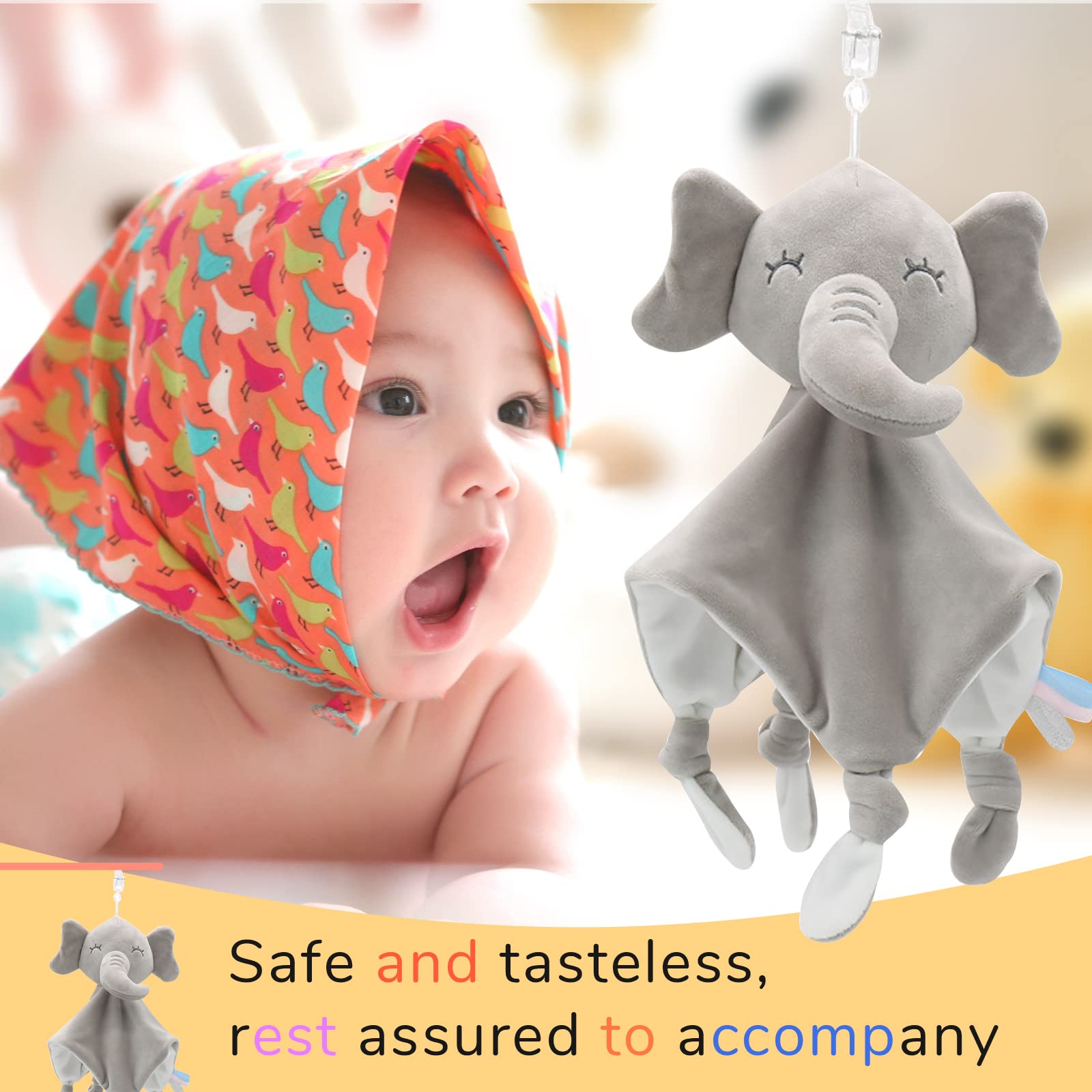 LEBOCADO Baby Security Blanket Soft Minky Dot Fabric Lovey Blanket with Lovely Animal Pattern Backing, Stuffed Plush Cuddle Newborn Blankie (Soothing Towel - Elephant)…