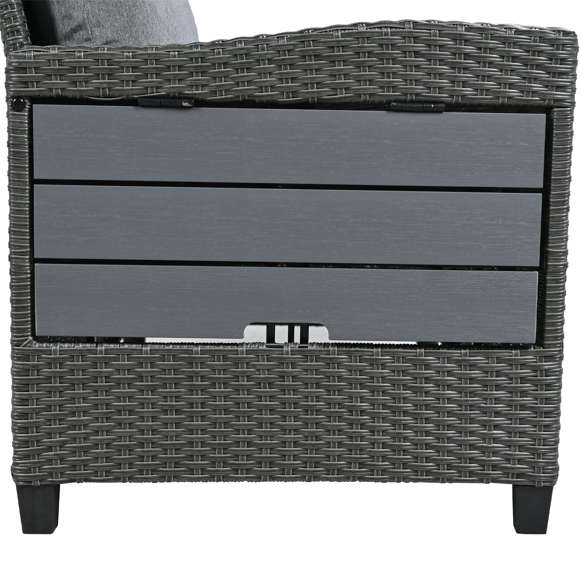 EMKK Steel Patio Furniture Set,6 Pieces Modern Outdoor Conversation Sectional with Cushion,Include 2 Loveseat,1 Single Sofa,1 Table,2 Bench, A-Dark Gray+Black