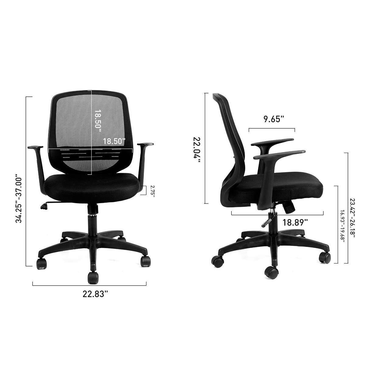 Hbada Home Desk Chair Mesh Office Chair with Arms and Adjustable Height, Black
