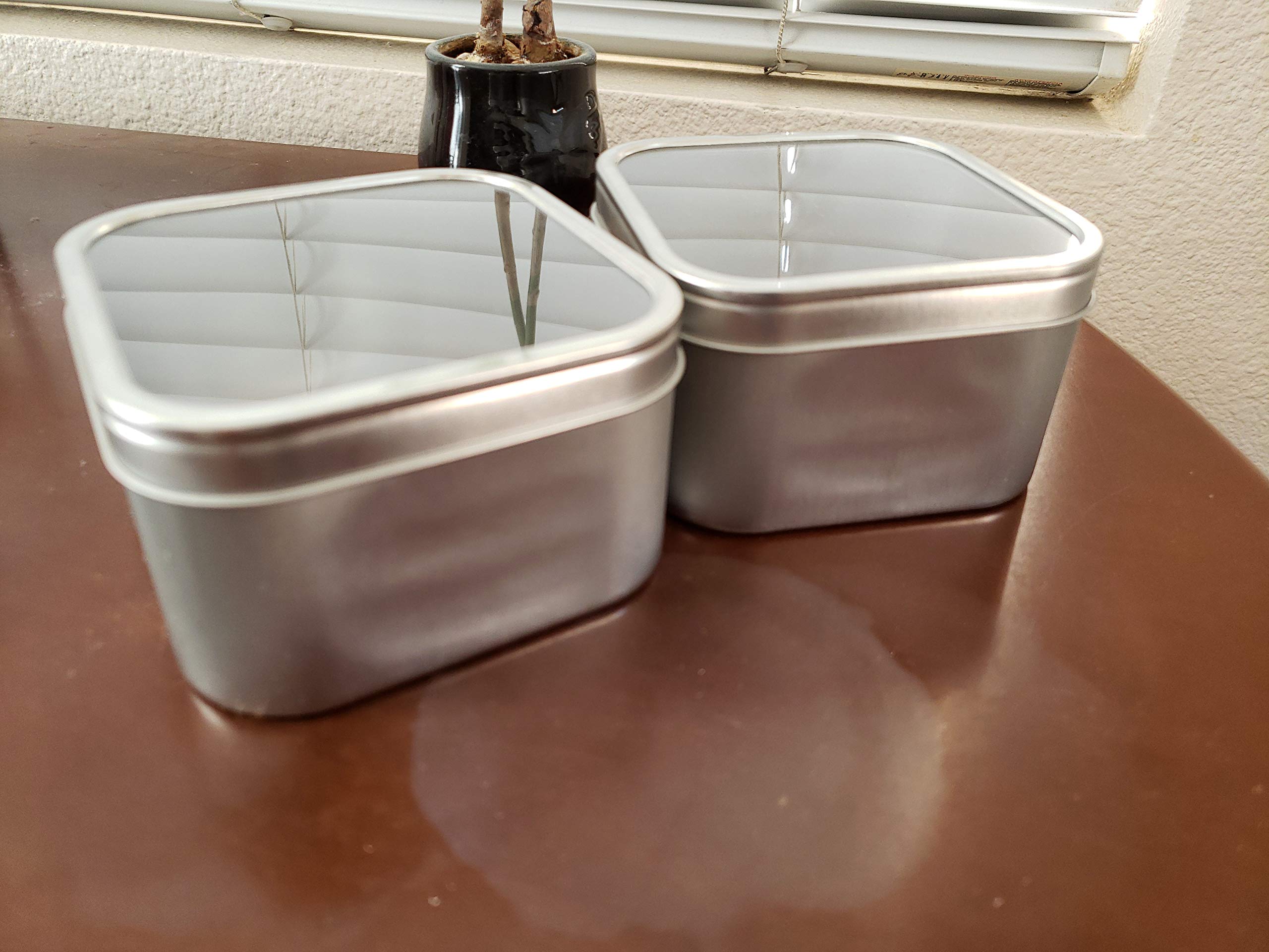 Square Metal Tin Box Storage Containers with Windowed Lids - 4x4x2.25 Inches, 16 oz. - Set of 2