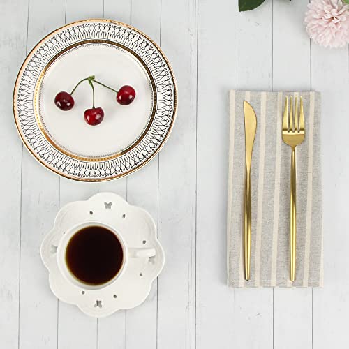 INFEI Broad Striped Cotton Blended Dinner Cloth Napkins - Set of 12 (40 x 30 cm) - for Events & Home Use (Grey)