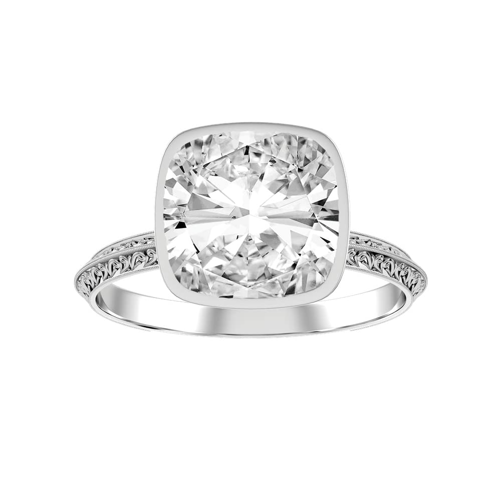 GEMSPARKLES 14K White Gold Plated 925 Silver 2 CT.T.W. Cushion-Cut Clear CZ Diamond Bezel Set Wedding Ring For Her_6