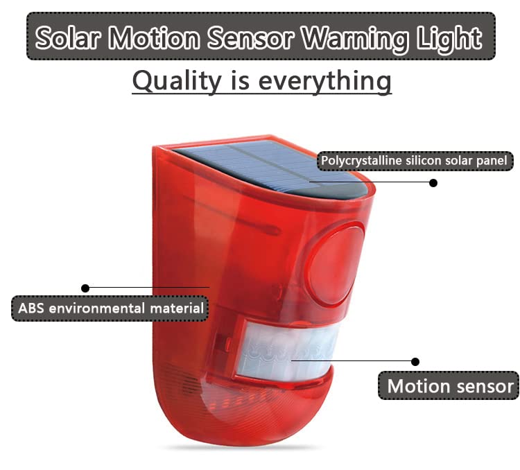 LEDHOLYT 2Pcs Solar Strobe Light with Sound, Wall Mounted Outdoor Motion Red Sensor Alarm,4 Mode IP65 Waterproof Motion Flashing Sensor Siren 129db Warning Sound for Home Fence Farm Yard Garage Barn.