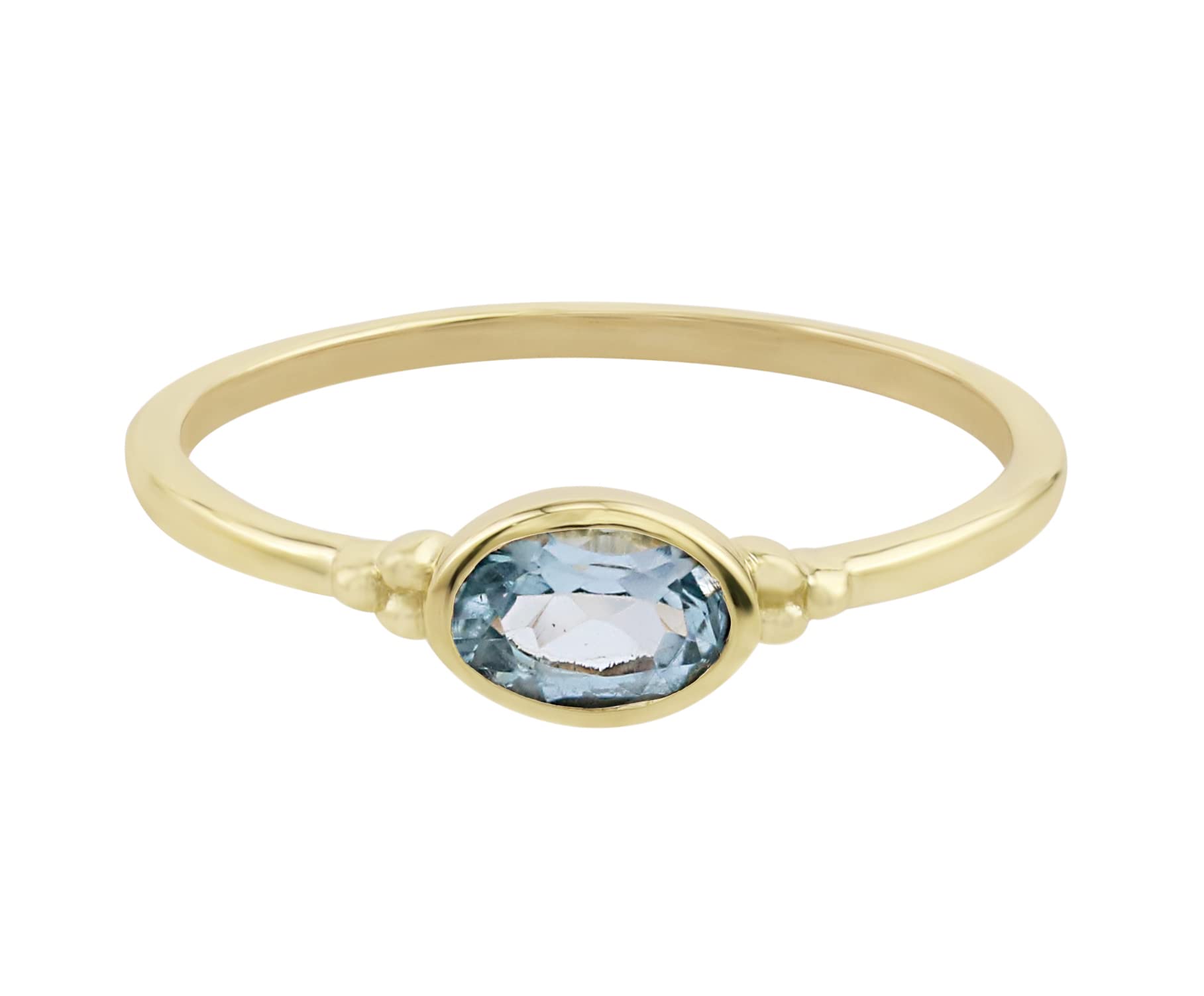GEMISTRY East-West 14k Gold over Sterling Silver Swiss Blue Topaz Gemstone Stackable Solitaire Bezel Ring