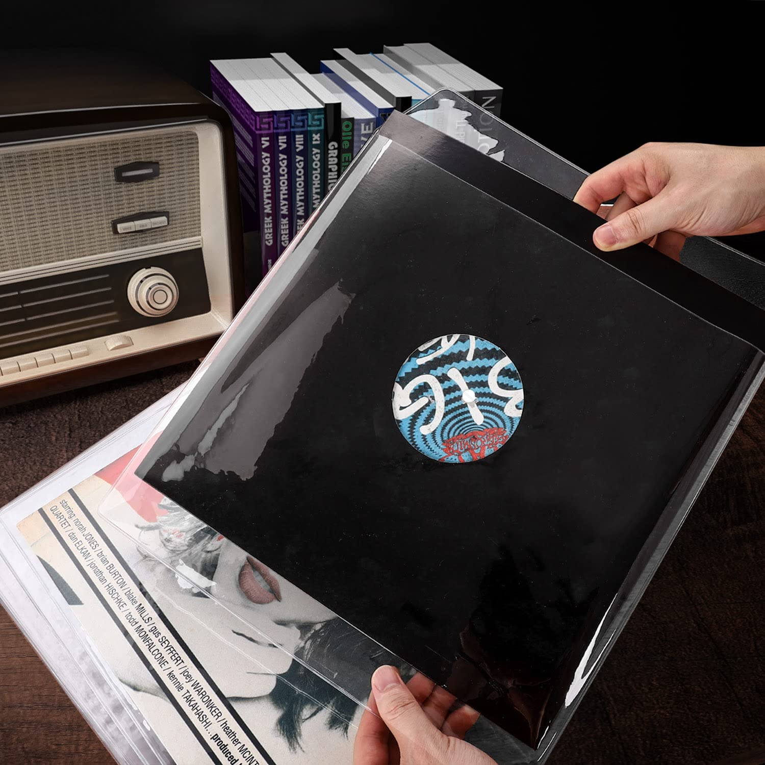 Facmogu 10PCS 12in Thicken PVC Record Protective Sleeves, Premium 180 Micron Clear PVC Outer Sleeves with Flap, Durable Record Outer Protective Sleeve for 33 RPM Album (NOT for Gatefold/Trifold Album)