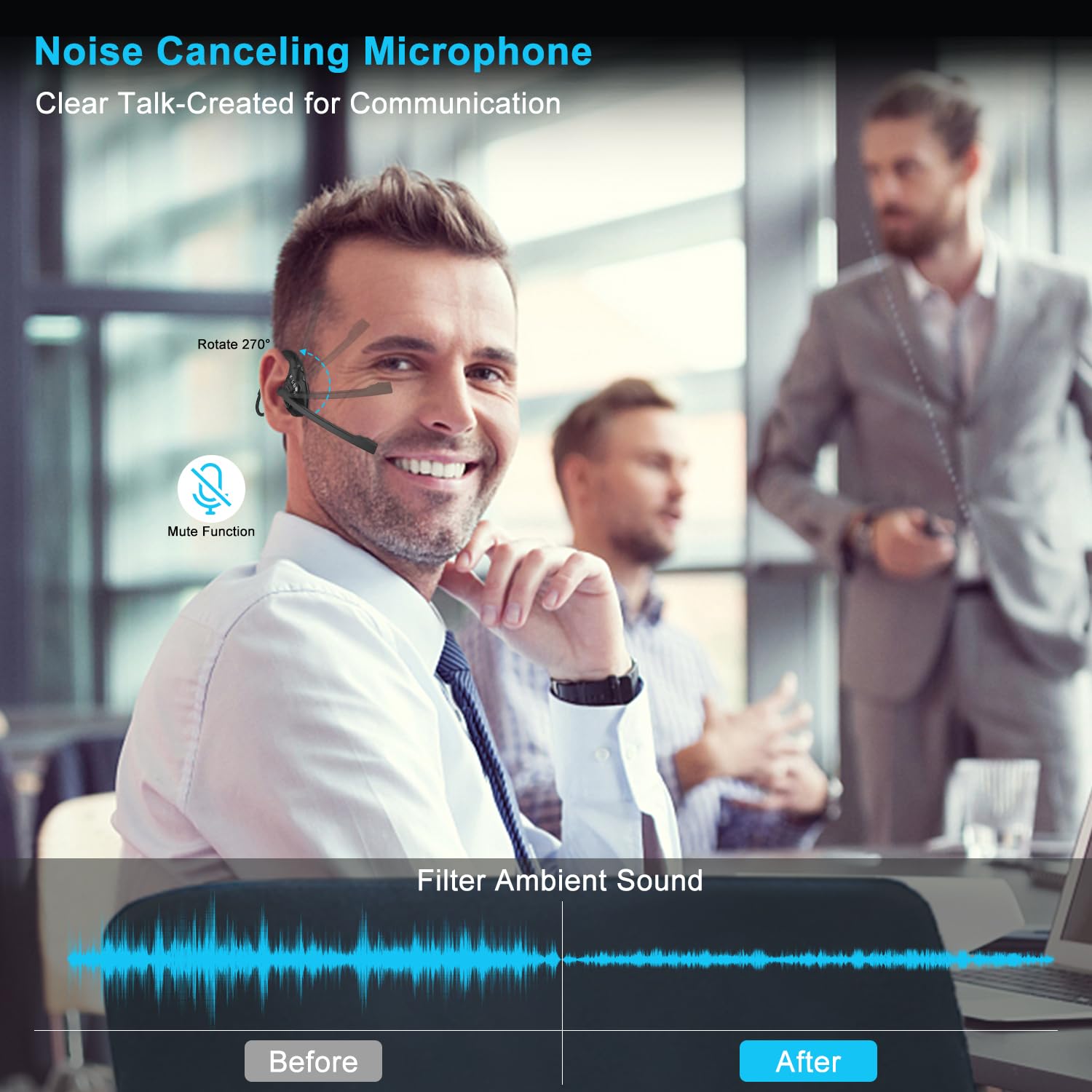 iDIGMALL Latest Bluetooth 5.3 Headset w/ CVC8.0 Noise Cancel Mic Boom, Open-Ear Air Conduction Wireless Stereo Headphones, All Day Comfortable Fit for Office Riding Driving Running Student Learningā¦