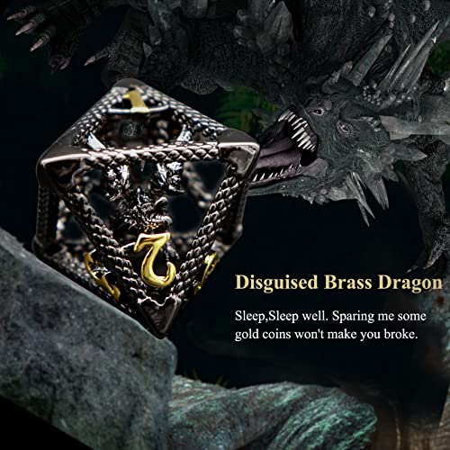 Haxtec Hollow Metal DND Dice Set 7PCs Flying Dragon Rainbow D&D Dice Set with Leather Dice Bag for Dungeons and Dragons TTRPG Gift