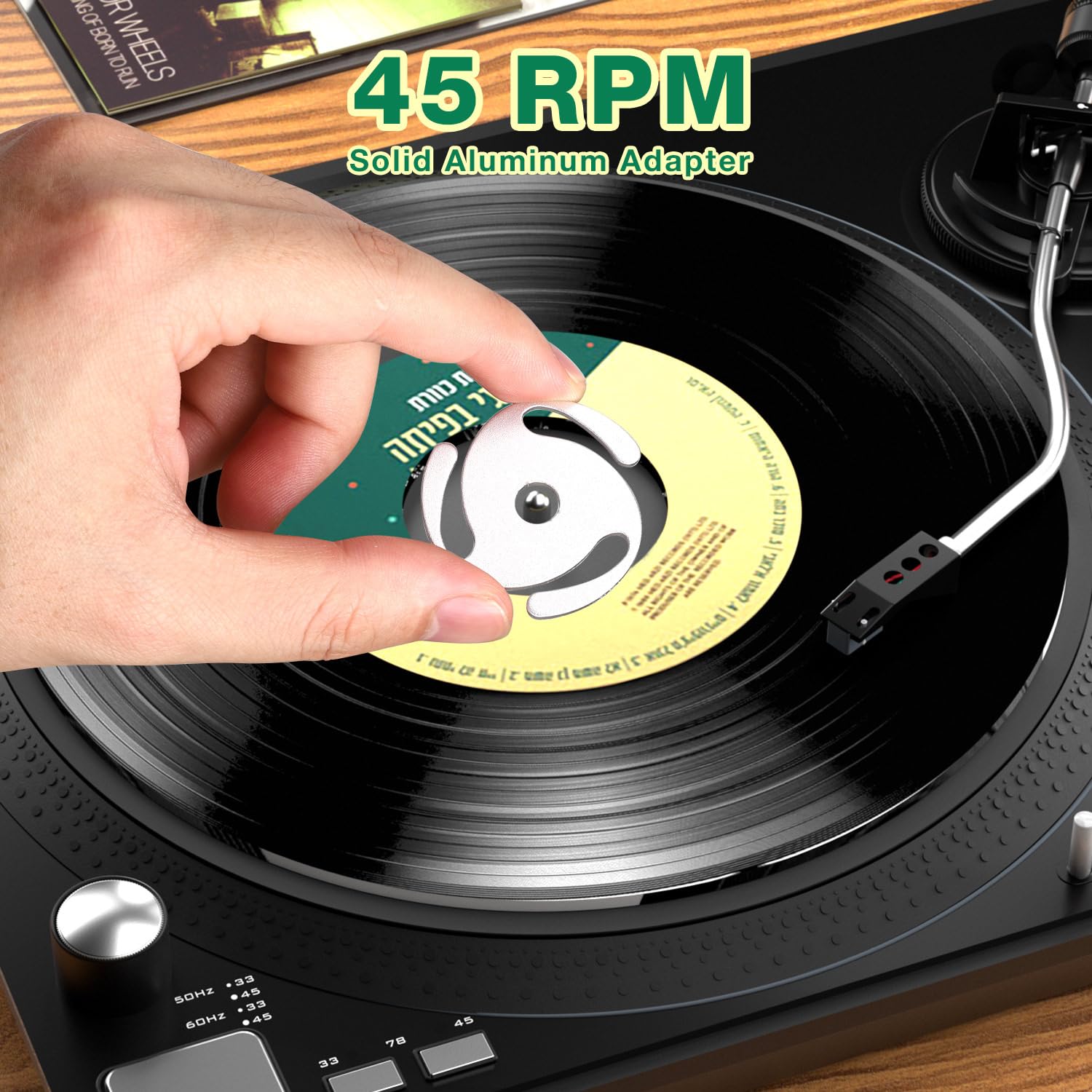 Facmogu 45 RPM Record Adapter, 7 Inch Vinyl Record Solid Aluminum Adapter, 45 Adapter for Vinyl Record Players Turntables, 45 RPM Vinyl Conversion Sheet, 45 Record Spindle Adaptor Inserts - Silver