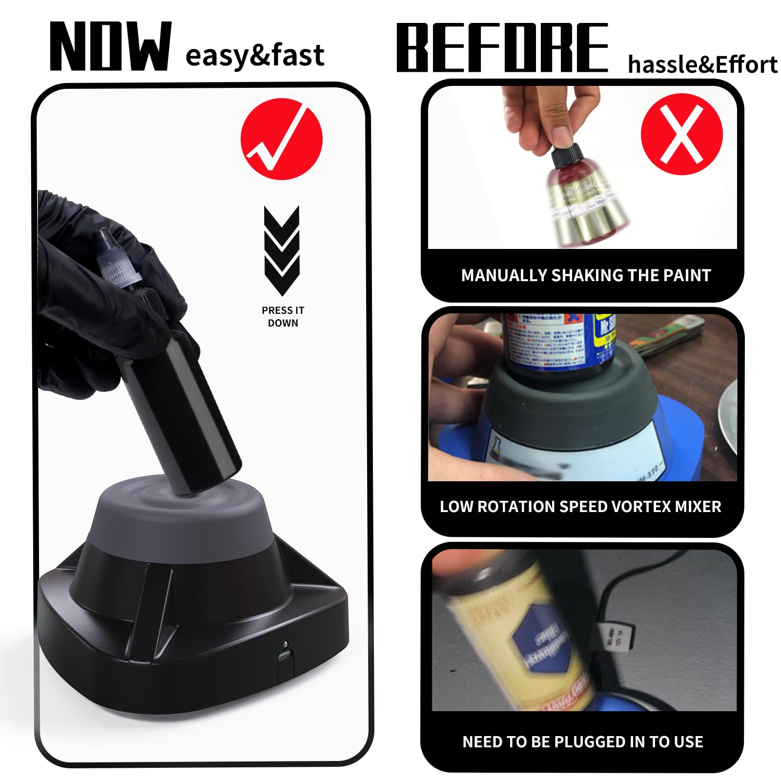 Mini Vortex Mixer 10000RPM Lab Mixer, Air Brush Paint Mixer, Paint Mixer for Ink,Lab Vortex Shakers for Gel, Lab Paint Mixer,Built-in Rechargeable Battery - Black
