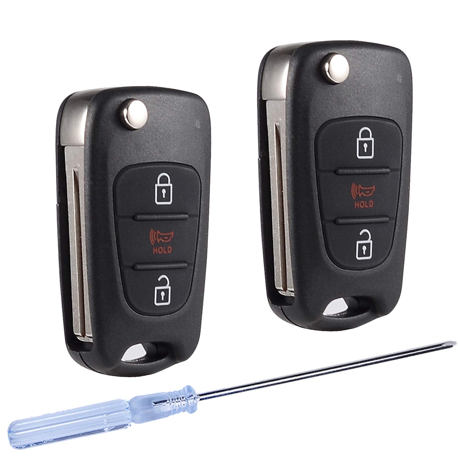 FEBRYTOLD 2 Pcs Remote Key Shell for Kia, 3 Buttons Flip Key Fob Remote Shell with Blade for 2012-2014 Kia Rio 2010-2013 Kia Soul and 1 Pcs Screwdriver (Only Key Shell)