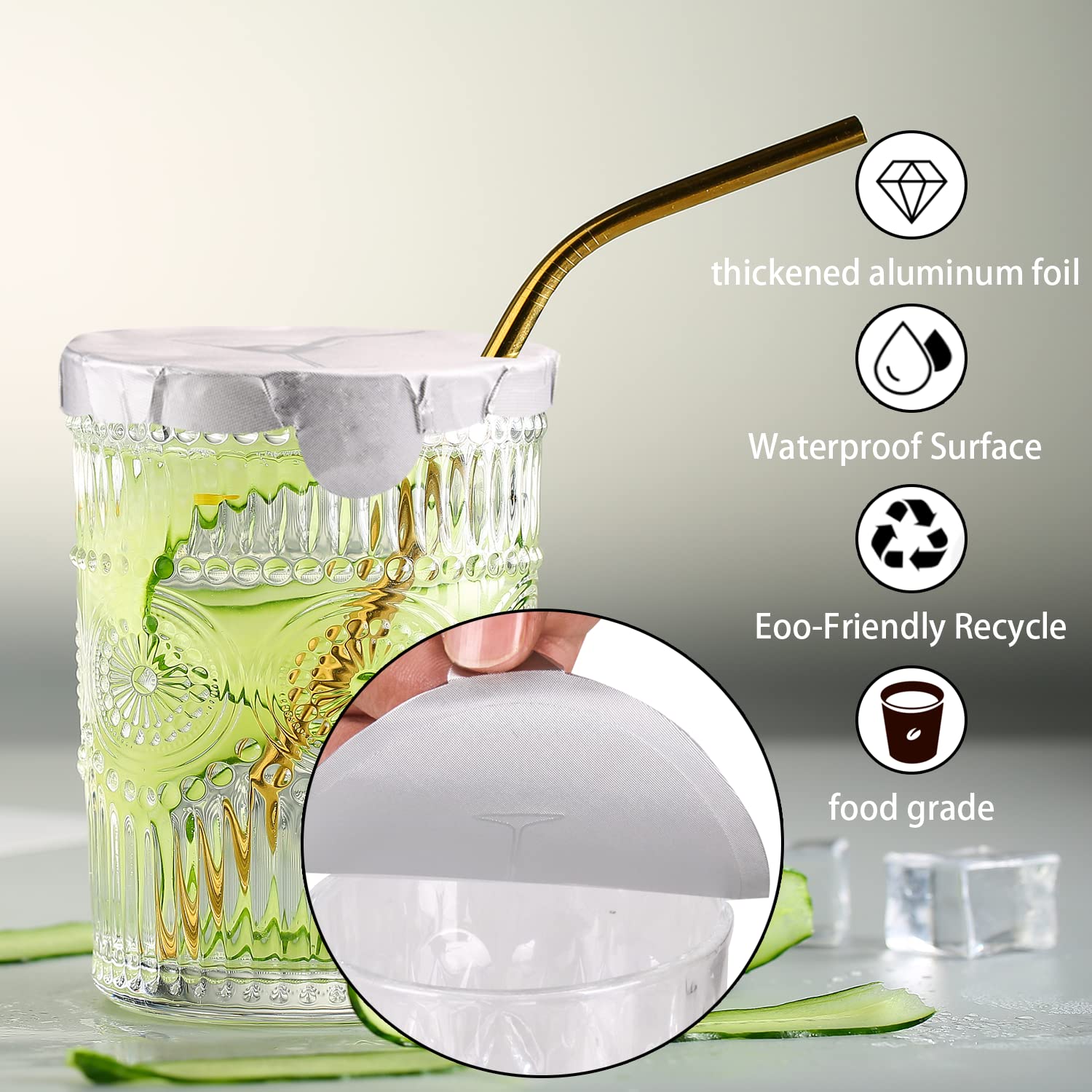 Drink Protection Cap,drink covers for alcohol protection,Disposable foil airtight lid stickers for wine glasses and tumblers. Easy to carry, night out, bar, party, (100 Pack)