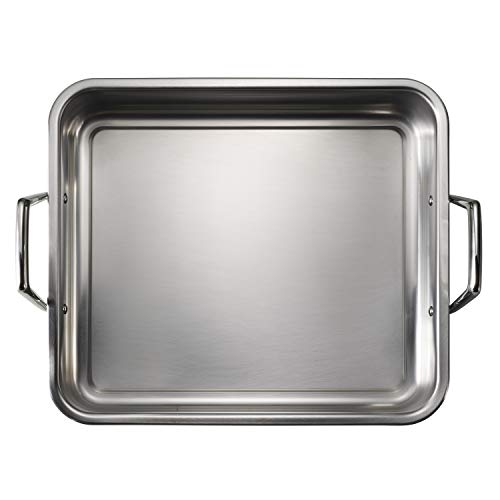 Tramontina 16.5-Inch Stainless Steel Deep Roasting Pan with Basting Grill and V-Rack, Turkey Roaster for Oven, Dishwasher Safe, Made in Brazil