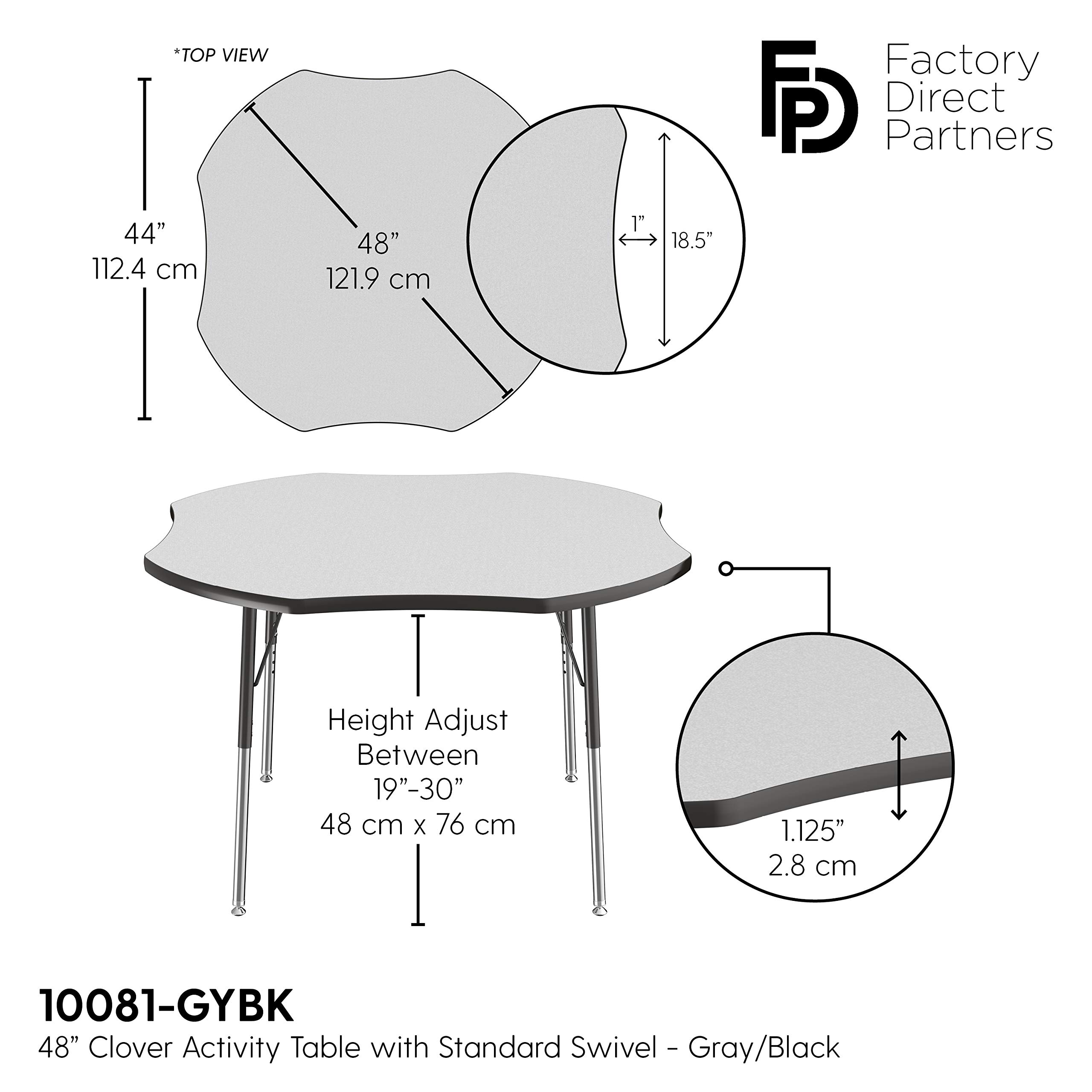 Factory Direct Partners 10082-OKBK Clover Activity School and Office Table (48" x 48"), Standard Legs with Ball Glides, Adjustable Height 19-30" - Oak Top and Black Edge