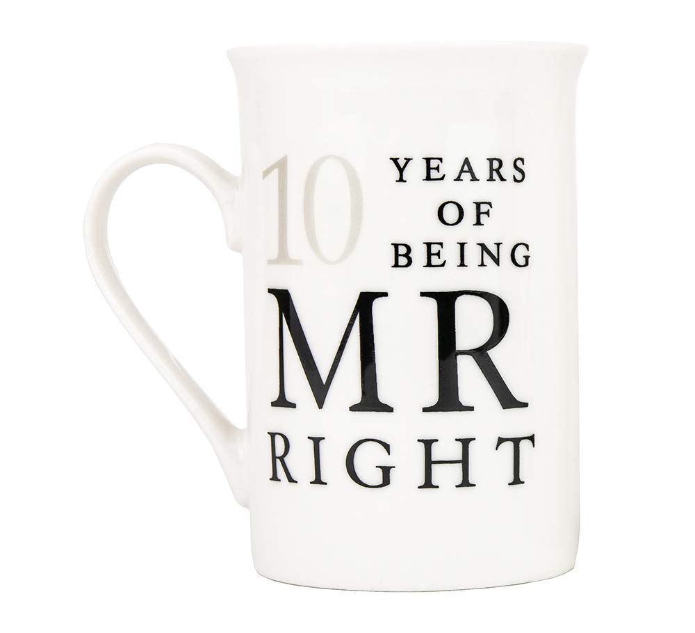 Haysoms Ivory 10th Anniversary Mr Right & Mrs Always Right Ceramic Mugs Gift Set Thoughtful and Unique Gift Idea Dishwasher and Microwave Safe