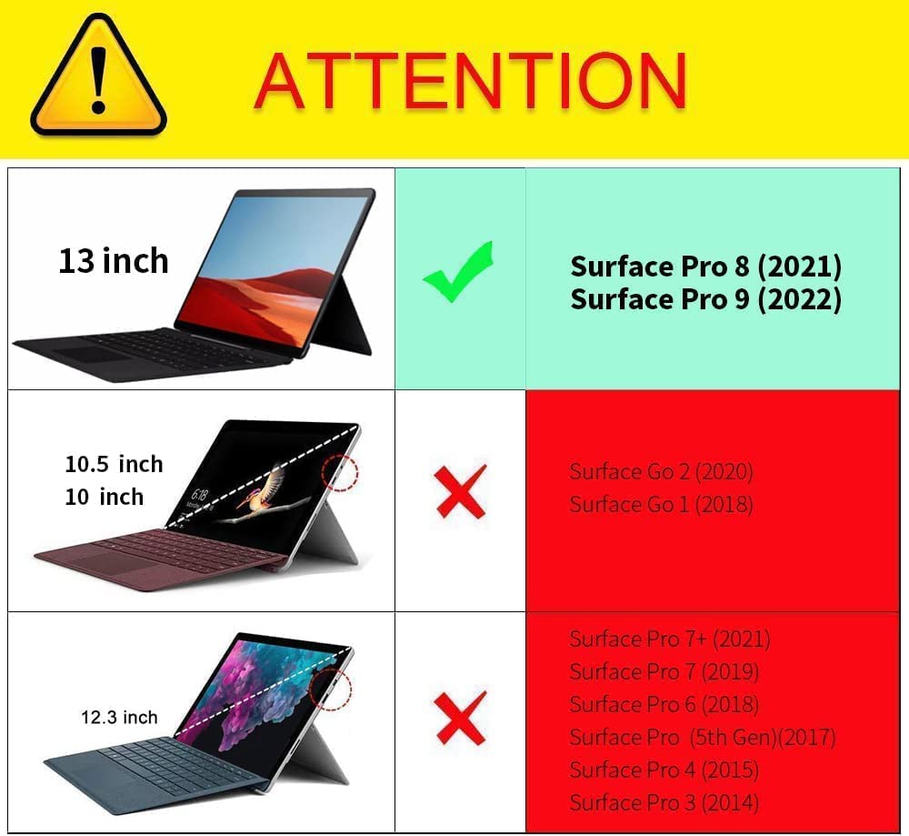 LWKJOY 13 Inch Case for Microsoft Surface Pro 8,Multi-Angle Protective Cover with Stylus Pen Holder for New Surface pro 8,2021 Surface pro 8 Fits Keyboard and Kickstand (Black)