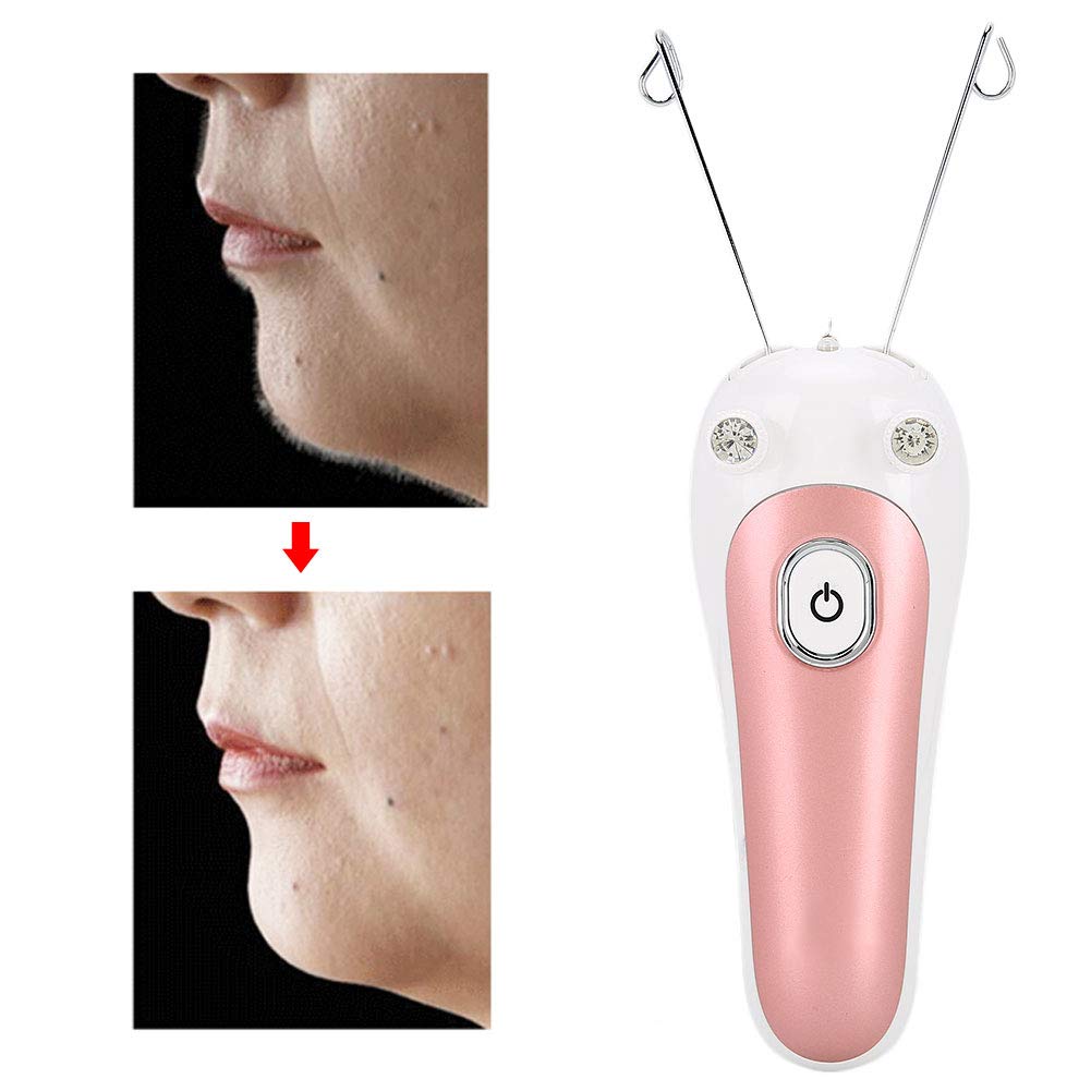 Electric Hair Removal Body Facial Threading Epilator with Cotton Thread Rechargeable Physical Threader Hair Shaver(Pink)