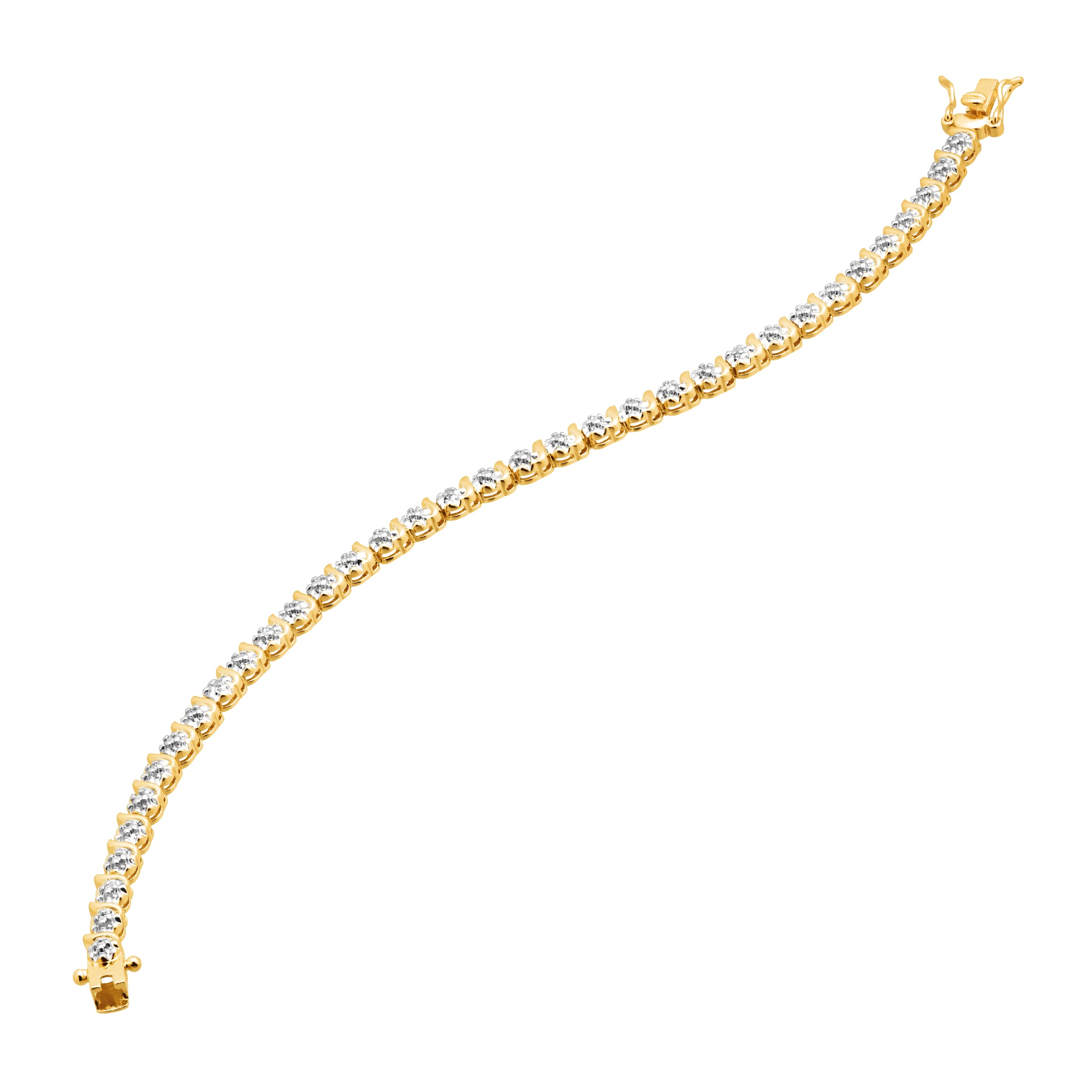 Finecraft Tennis Bracelet with Diamonds in 14K Gold-Plated Brass, 7.5"