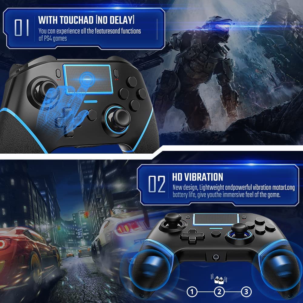 Ibotomo Wireless Controller for P4 Game Controllers with User-Defined Buttons/Back Button/Turbo(15 shoots/s)/6-axis Motion Control/Dual Vibration/Stereo Headset Jack/Touch Pad Controller