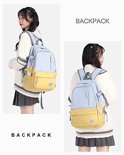 VGOCO School Backpack for Teens Girls Boys, Middle High School Bookbag Unisex Lightweight Backpack Bag Water-proof Casual Rucksack for Women Men, Fits 14 inch Laptop Work Daypack Blue Yellow