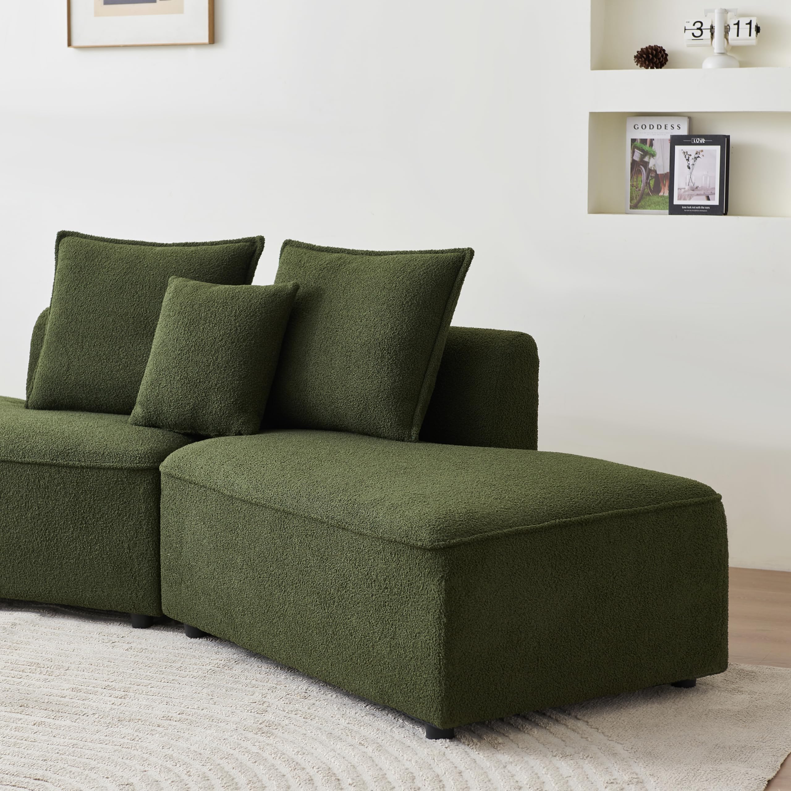 VnndeNest 141.7'' Modular Sectional Couch, Lambwool Sherpa Fabric Curved Sofa, Comfy Upholstered L-Shape Sectional Sofa with Chaise Lounge, Oversized 6 Seater Sofa for Living Room, Apartment, Orange